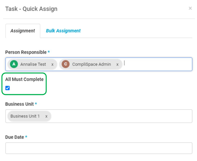 How to Bulk Assign a Task/Action in Assurance – CompliSpace
