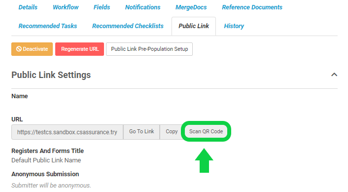 Creating a QR code for a public link form in Assurance – CompliSpace