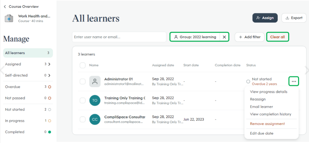 How to Use the Manage Page to Filter Groups with Assigned Learning – CompliSpace