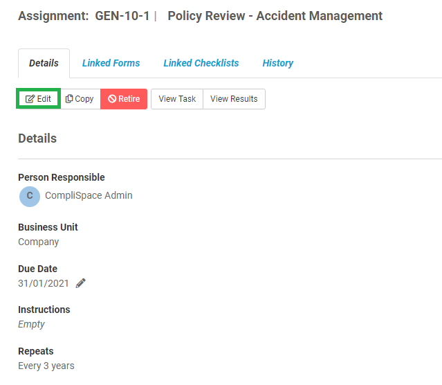 How to Edit Task/Action Assignment Due Dates in Assurance – CompliSpace